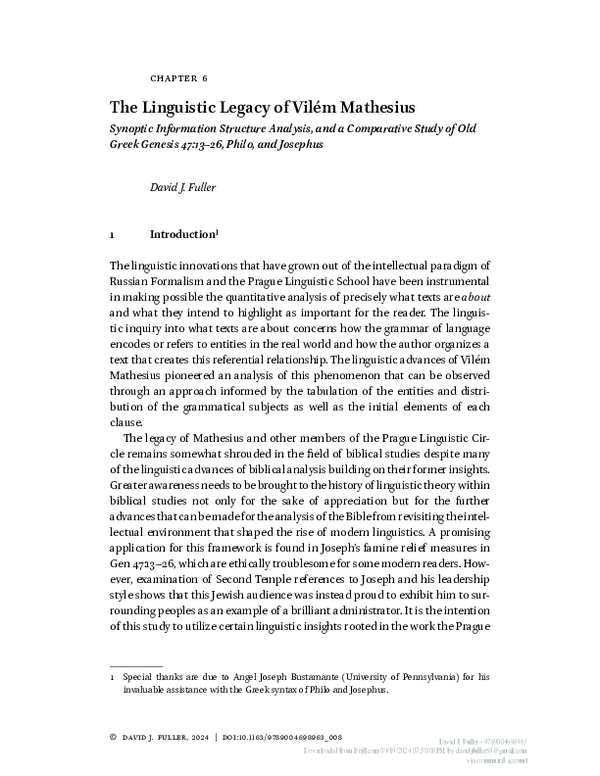 (PDF) The Linguistic Legacy of Vilém Mathesius, Synoptic Information ...