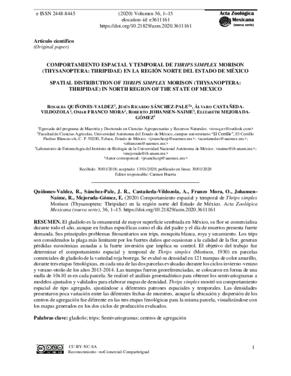 (PDF) Comportamiento espacial y temporal de Thrips simplex Morison ...
