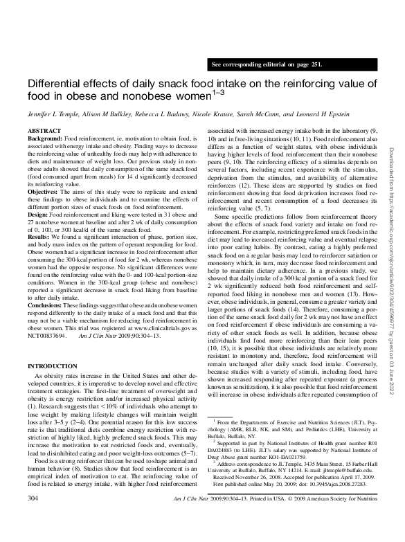 (PDF) Differential effects of daily snack food intake on the ...