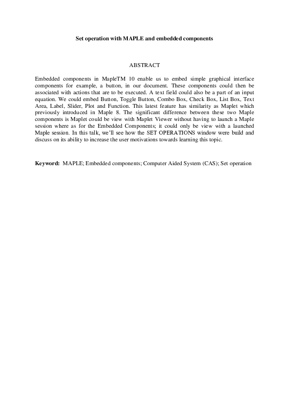 (PDF) Set Operation with MAPLE and Embedded Components