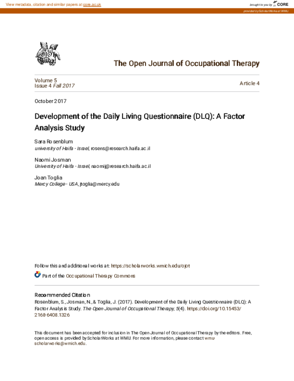 (PDF) Development of the Daily Living Questionnaire (DLQ): A Factor ...