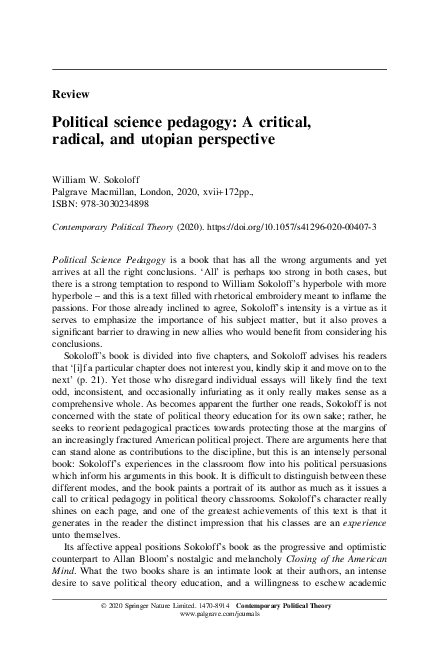 (PDF) Political science pedagogy: A critical, radical, and utopian ...