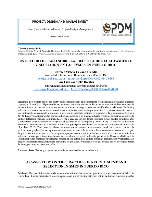 (PDF) Estudio de caso sobre la práctica de reclutamiento y selección en ...