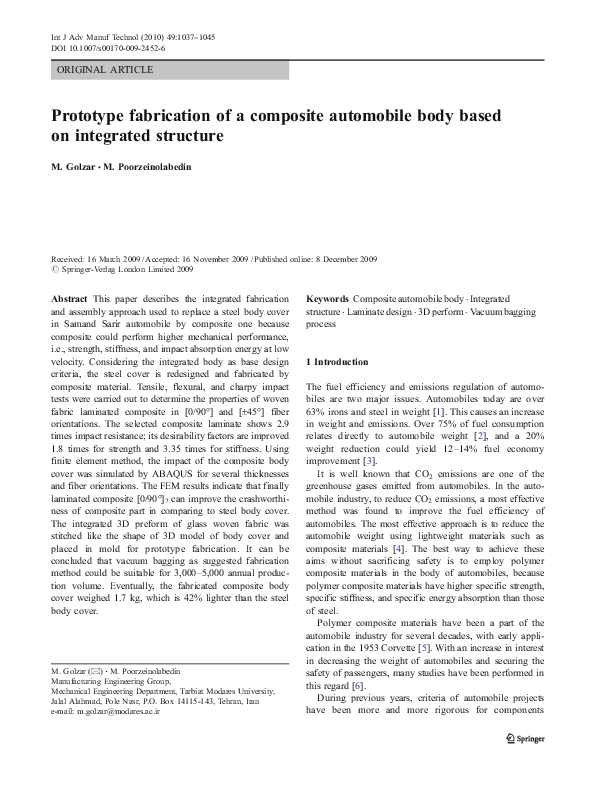 (PDF) Prototype fabrication of a composite automobile body based on ...