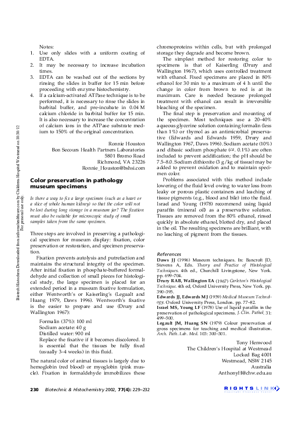 (PDF) Color preservation in pathology museum specimens