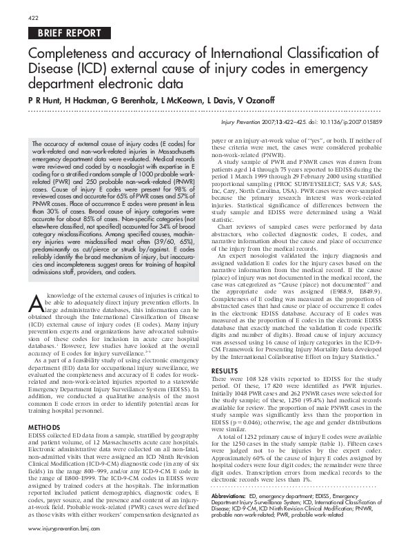 (PDF) Completeness and accuracy of International Classification of ...