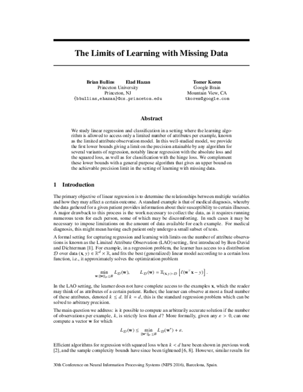 (PDF) The Limits of Learning with Missing Data