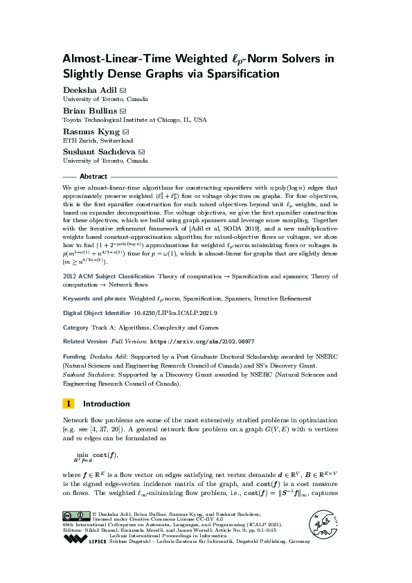(PDF) Almost-linear-time Weighted 𝓁p-norm Solvers in Slightly Dense ...