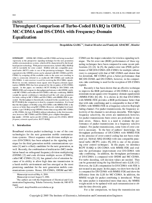 (PDF) Throughput Comparison of Turbo-Coded HARQ in OFDM, MC-CDMA and DS-CDMA with Frequency ...