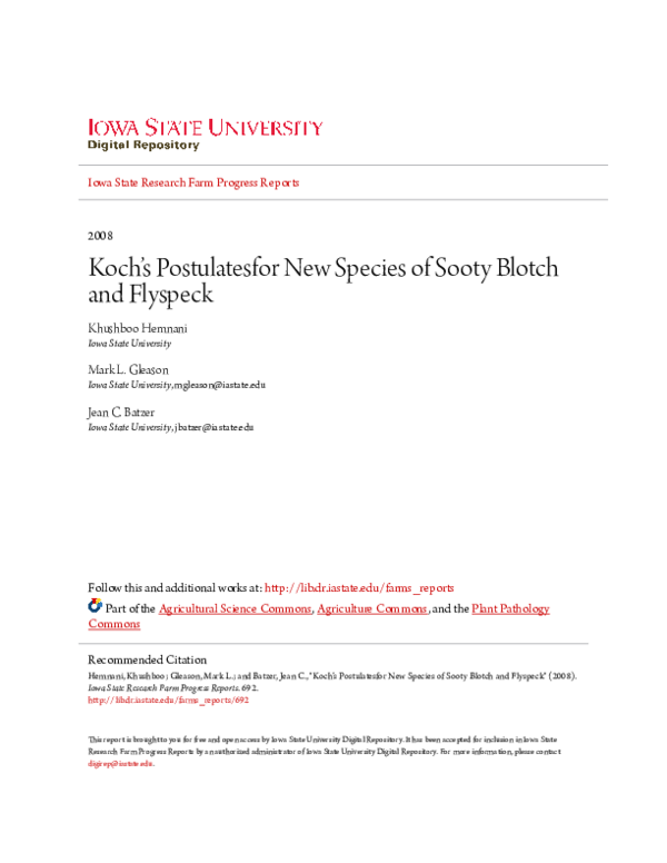 (PDF) Koch’s Postulatesfor New Species of Sooty Blotch and Flyspeck