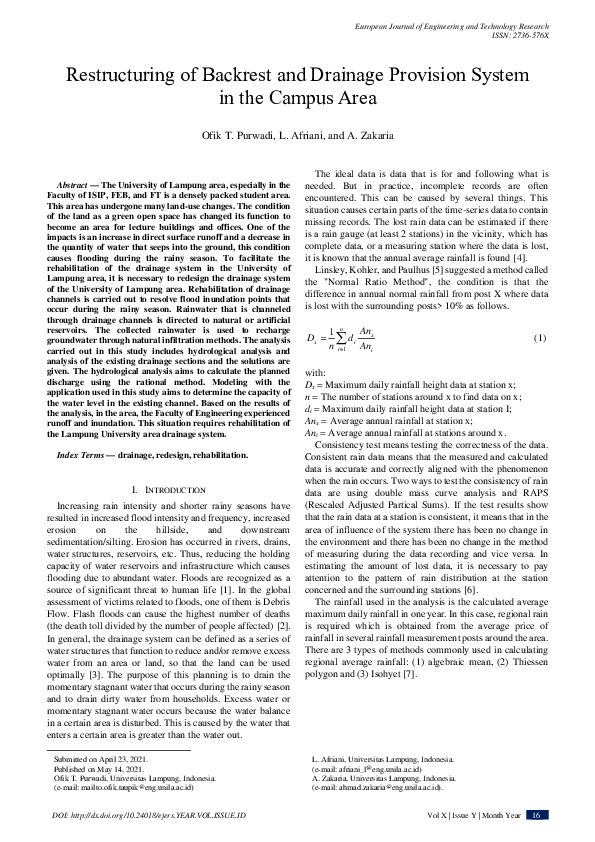 (PDF) Redesigning Drainage and Backrest Systems in University Campus