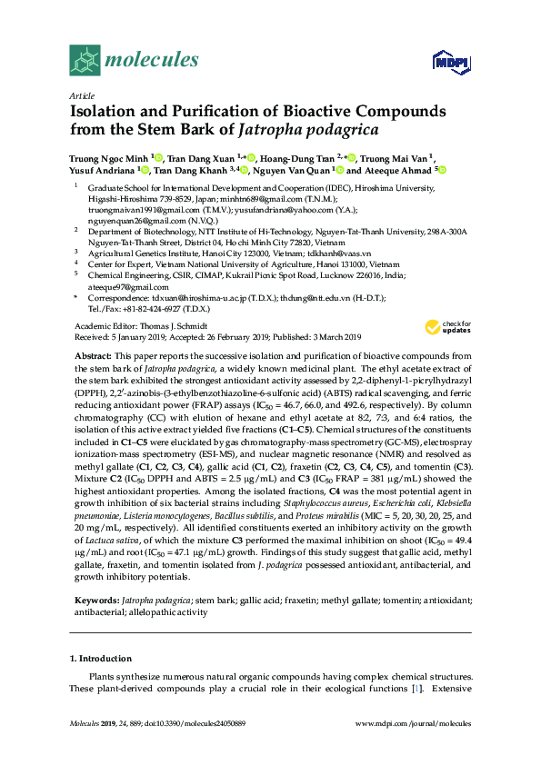 (PDF) Isolation and Purification of Bioactive Compounds from the Stem Bark of Jatropha podagrica