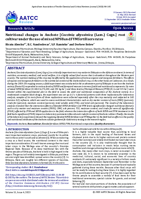 (PDF) Nutritional Changes In Anchote [Coccinia Abyssinica (Lam.) Cogn ...