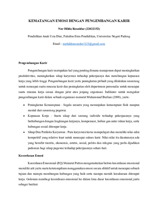 (PDF) KEMATANGAN EMOSI DENGAN PENGEMBANGAN KARIR