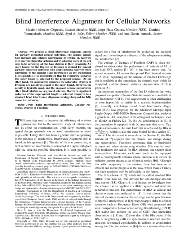 (PDF) Blind Interference Alignment for Cellular Networks