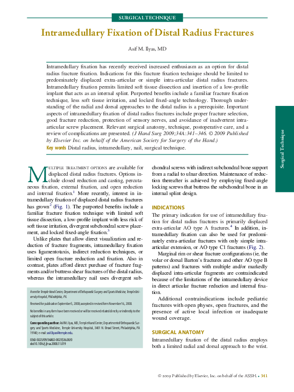 (PDF) Intramedullary Fixation of Distal Radius Fractures