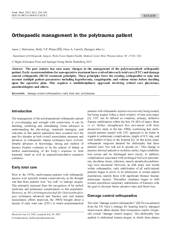 (PDF) Orthopaedic management in the polytrauma patient
