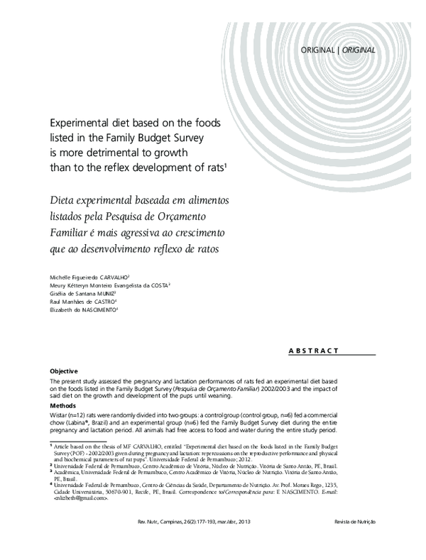 (PDF) Experimental diet based on the foods listed in the Family Budget ...