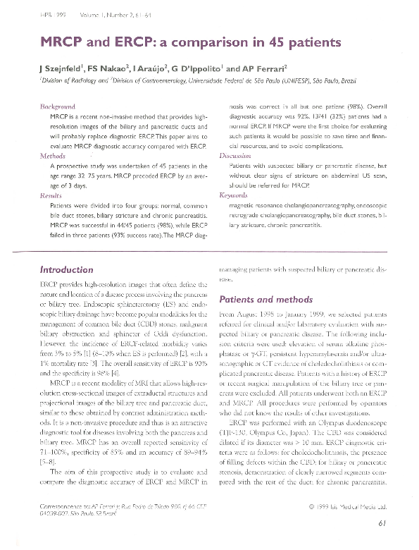 (PDF) MRCP and ERCP: a comparison in 45 patients