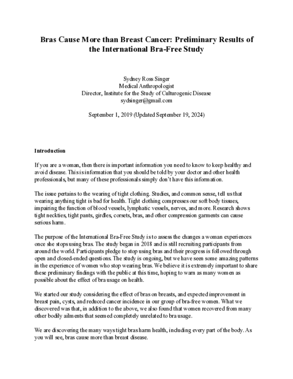 (PDF) Bras Cause More than Breast Cancer: Preliminary Results of the ...