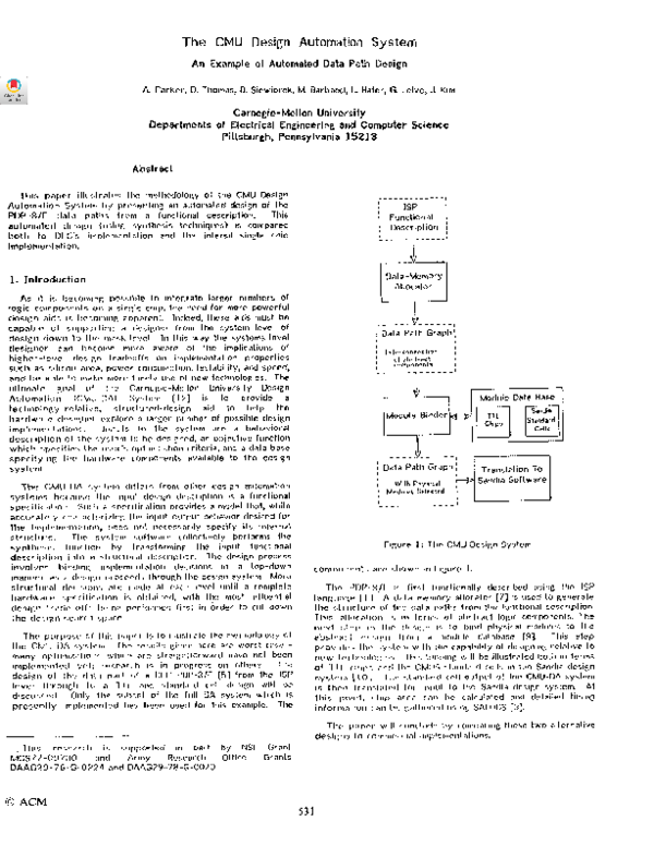 (PDF) The CMU design automation system: an example of automated data path design