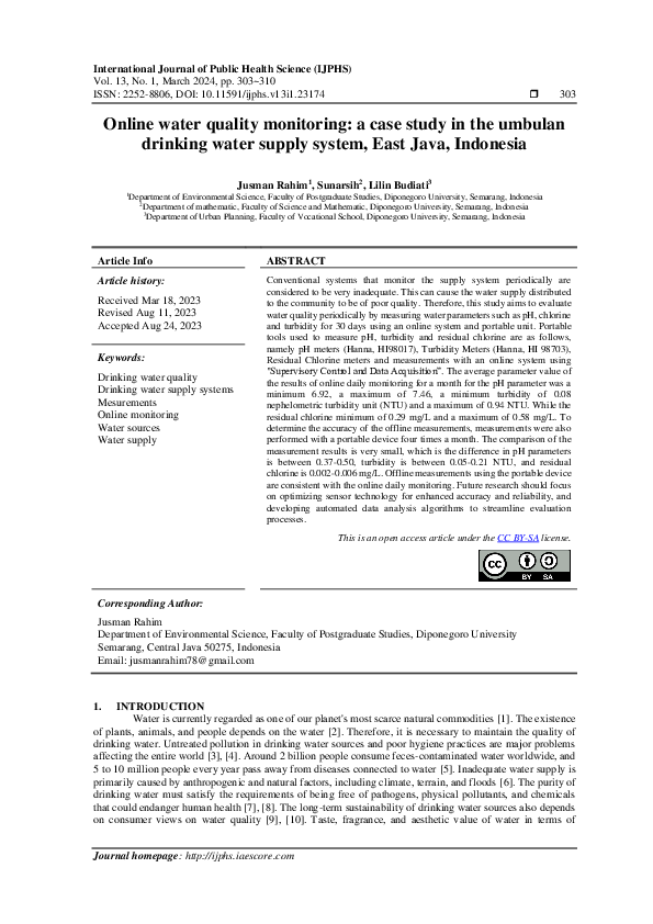 (PDF) Online water quality monitoring: a case study in the umbulan ...