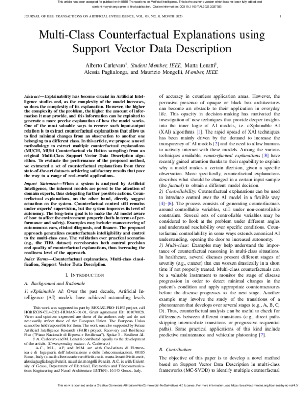 (PDF) Multi-Class Counterfactual Explanations using Support Vector Data Description