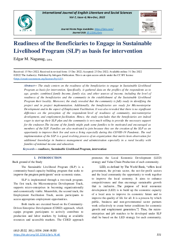 (PDF) Readiness of the Beneficiaries to Engage in Sustainable ...