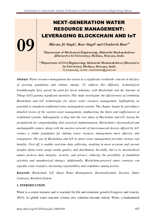 (PDF) NEXT-GENERATION WATER RESOURCE MANAGEMENT: LEVERAGING BLOCKCHAIN AND IoT