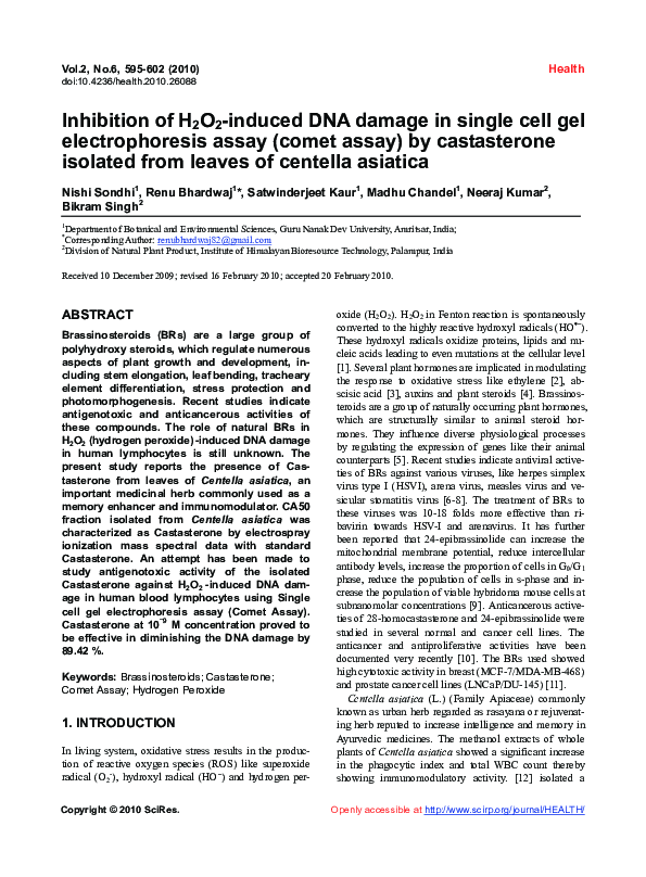 (PDF) Inhibition of H2O2-induced DNA damage in single cell gel ...