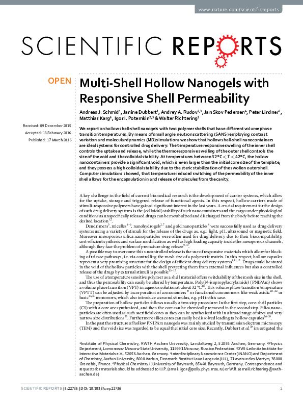 (PDF) Multi-Shell Hollow Nanogels with Responsive Shell Permeability