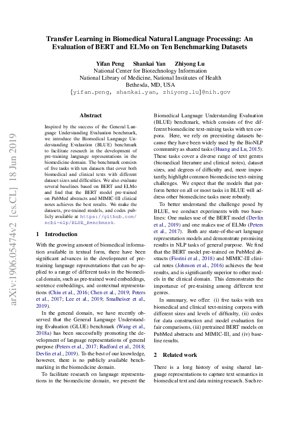 (PDF) Transfer Learning in Biomedical Natural Language Processing: An ...