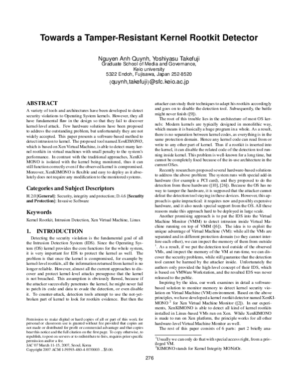 (PDF) Towards a tamper-resistant kernel rootkit detector | Anh Vũ Thị ...