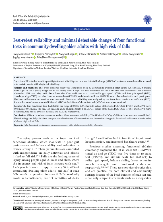 (PDF) Test-retest reliability and minimal detectable change of four ...