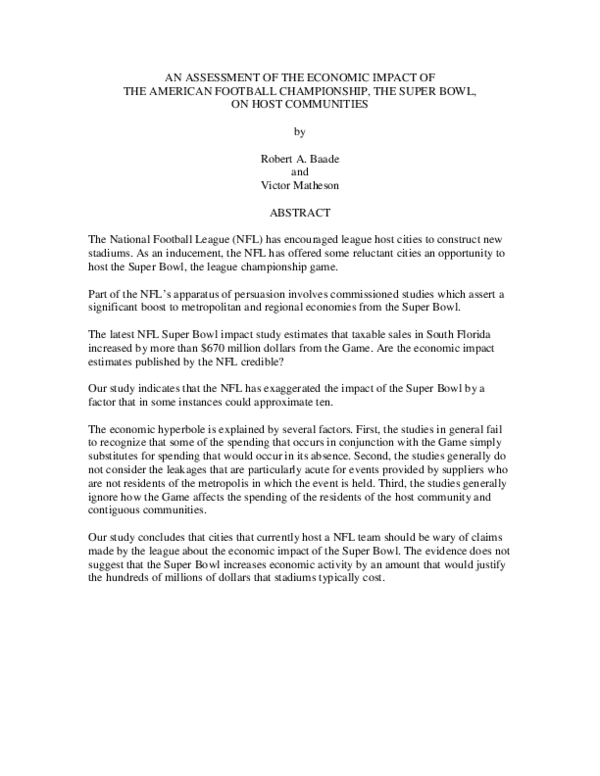 (PDF) An assessment of the economic impact of the american football ...
