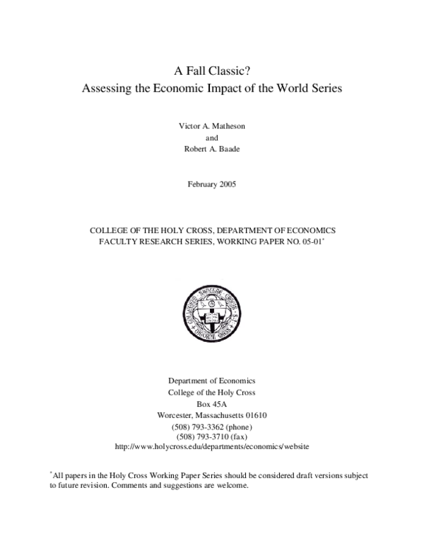 (PDF) A Fall Classic? Assessing the Economic Impact of the World Series