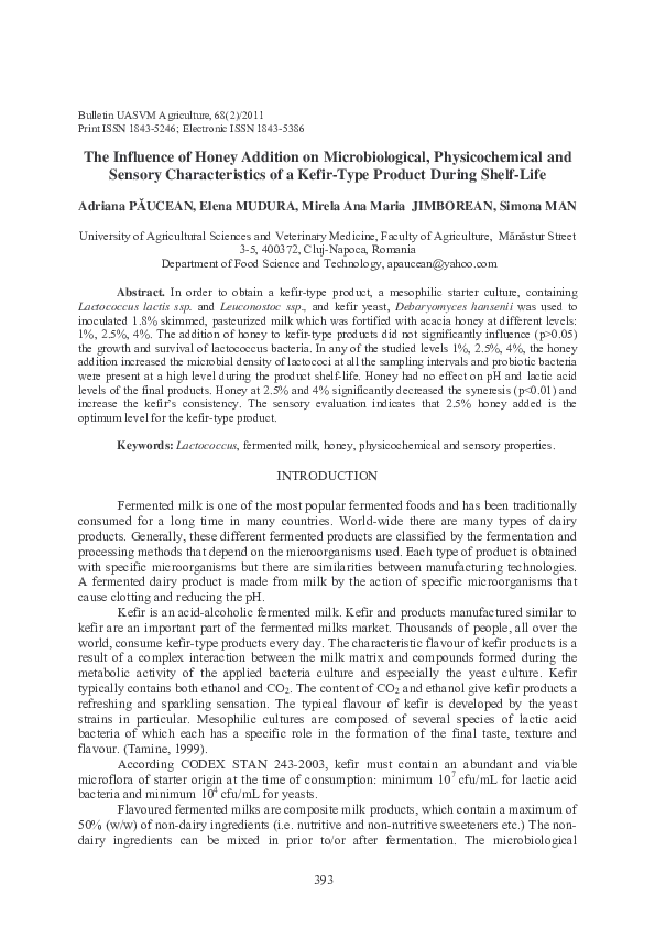 (PDF) The Influence of Honey Addition on Microbiological, Physicochemical and Sensory ...
