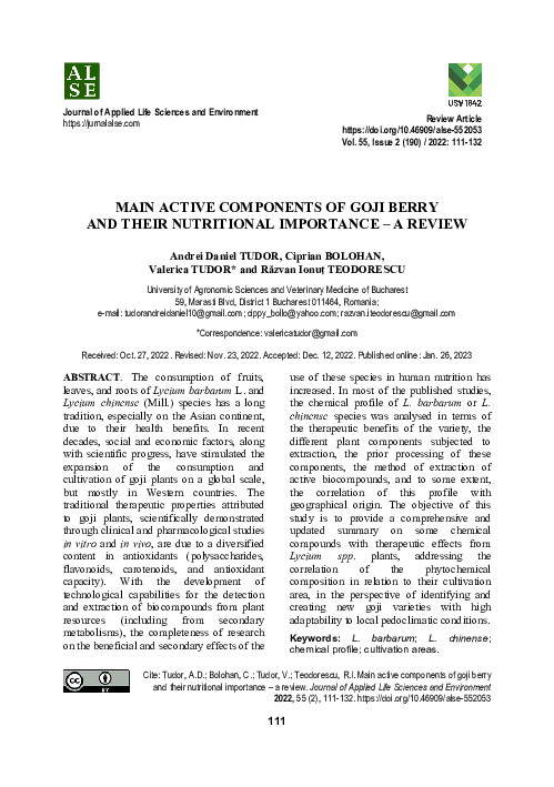 (PDF) Main Active Components of Goji Berry and Their Nutritional ...