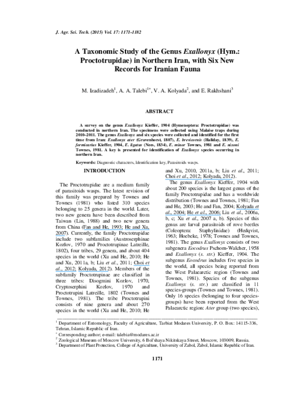 (PDF) A Taxonomic Study of the Genus Exallonyx (Hym.: Proctotrupidae ...