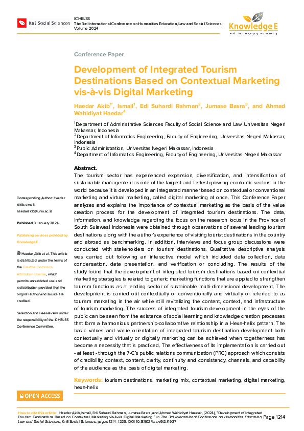 (PDF) Development of Integrated Tourism Destinations Based on Contextual Marketing vis-à-vis ...