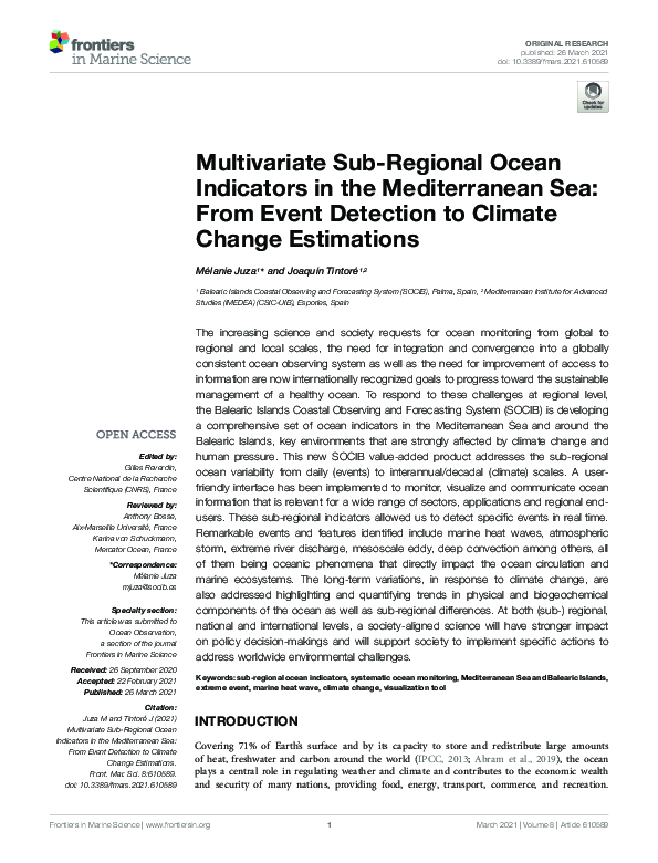 (PDF) Ocean Indicators for Climate Change in the Mediterranean Sea