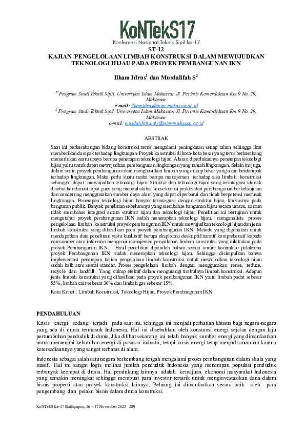 (PDF) Kajian Pengelolaan Limbah Konstruksi Dalam Mewujudkan Teknologi ...