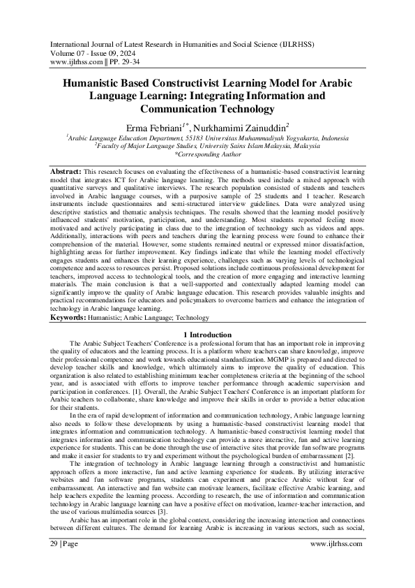 (PDF) Humanistic Based Constructivist Learning Model for Arabic Language Learning: Integrating ...