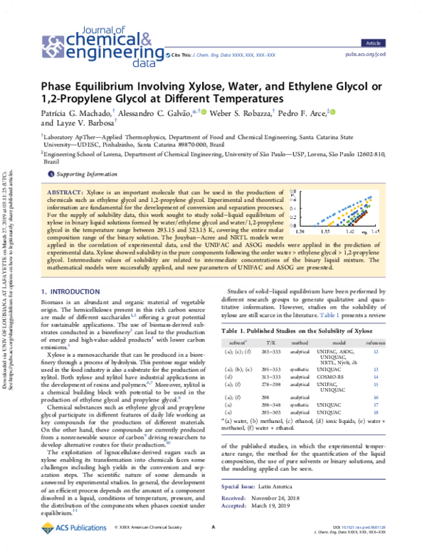 (PDF) Phase Equilibrium Involving Xylose, Water, and Ethylene Glycol or 1,2-Propylene Glycol at ...