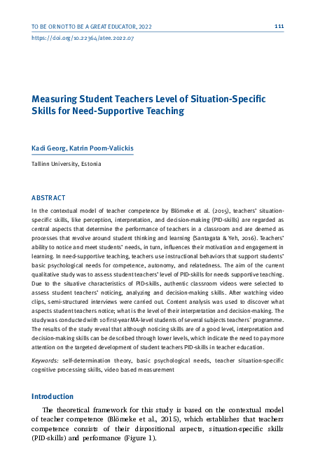 (PDF) Measuring Student Teachers Level of Situation-Specific Skills for ...
