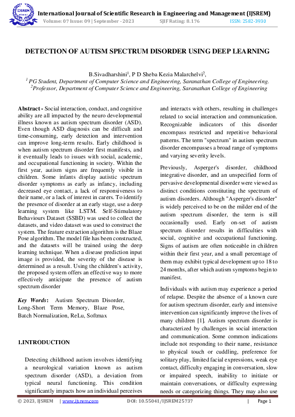 (PDF) Detection of Autism Spectrum Disorder Using Deep Learning