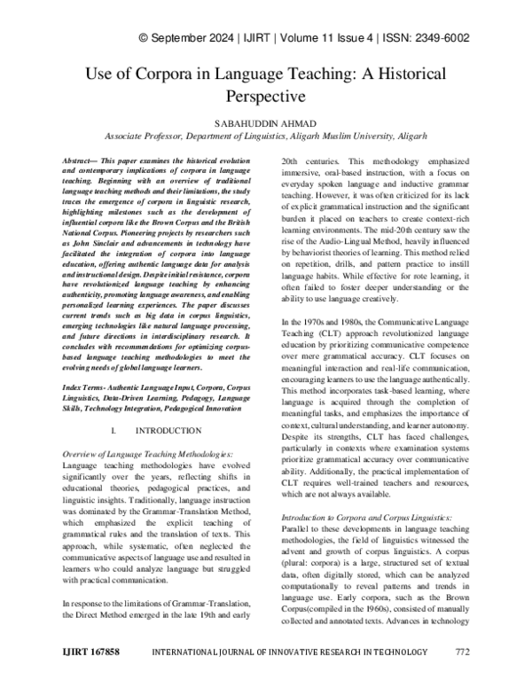 (PDF) Use of Corpora in Language Teaching: A Historical Perspective
