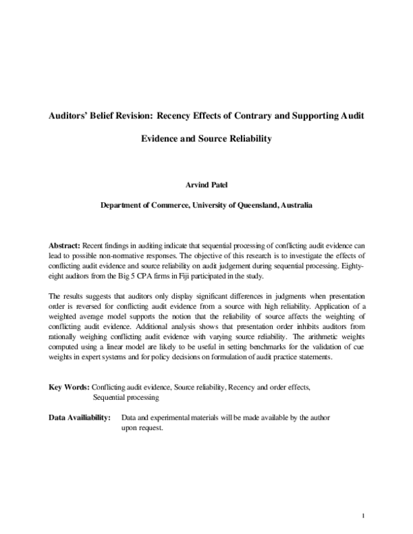 (PDF) Auditors' Belief Revision: Recency Effects of Contrary and ...