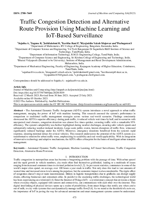 Pdf Traffic Congestion Detection And Alternative Route Provision Using Machine Learning And