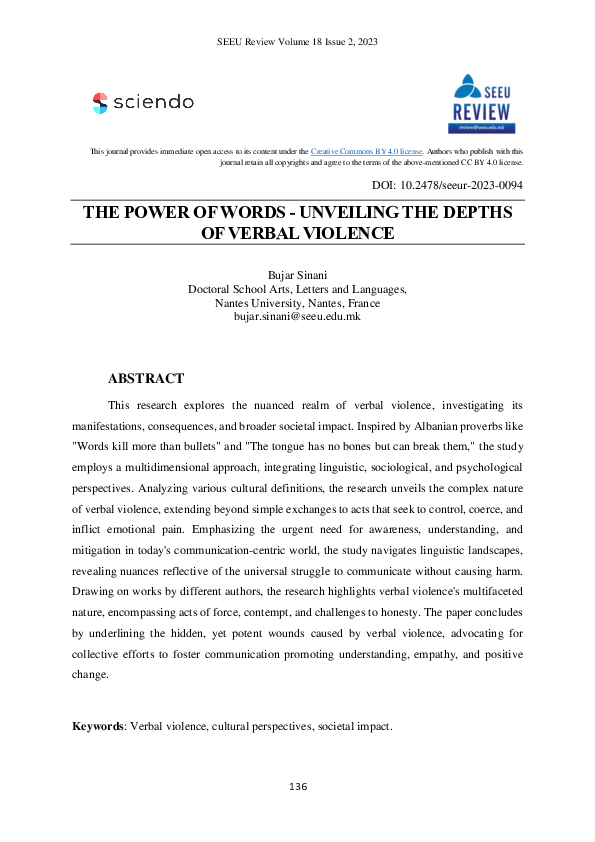 (PDF) The Power of Words - Unveiling the Depths of Verbal Violence